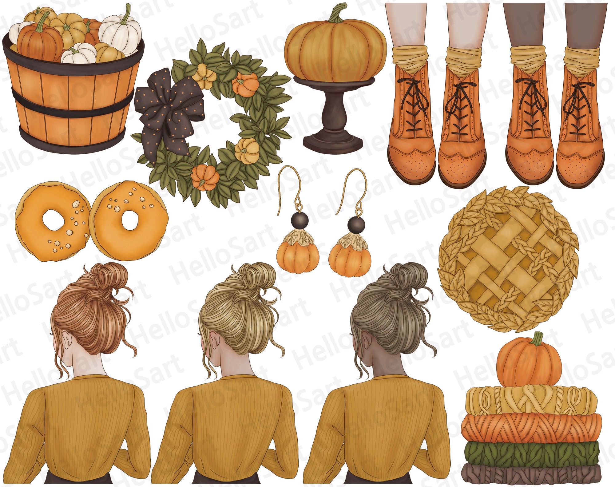 Pumpkin Clipart Fall Clipart Autumn Cozy Clipart Girl Clipart - Etsy