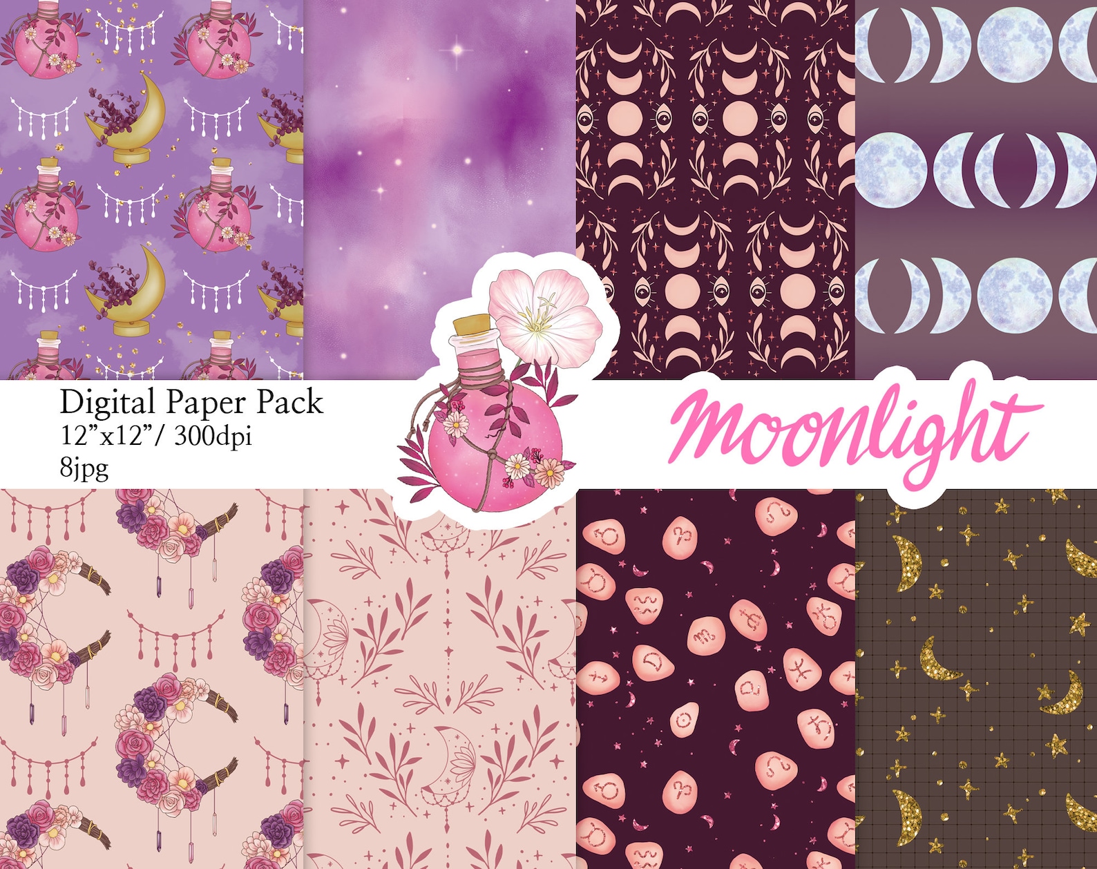 Moon Papers Mystic Pattern Celestial Pattern Planner Sticker - Etsy España