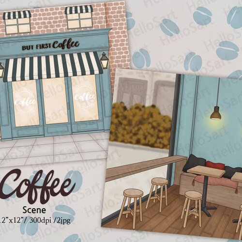 Coffee Scene Cafe Scene Planner Graphic Planner Sticker | Etsy