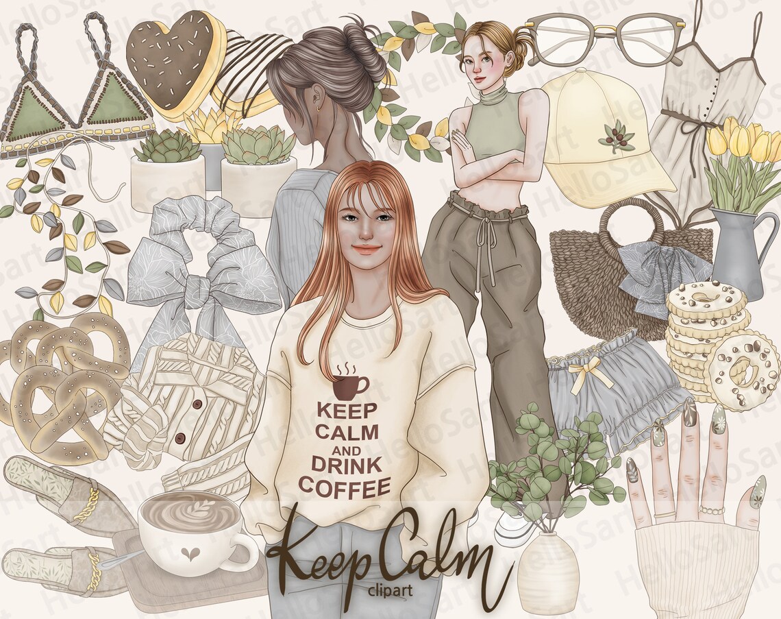 Keep Calm Clipart Cozy Clipart Daily Aesthetic Girl Clipart - Etsy