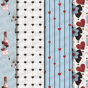 Queen of Hearts Digital Paper: Valentine Scrapbook Pattern (12x12, 8 ...