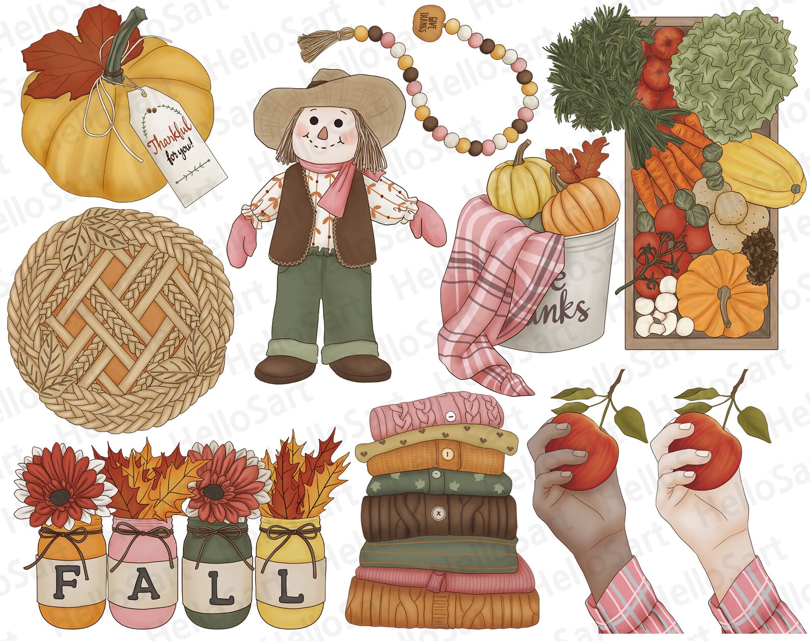 Give Thanks Clipart Harvest Clipart Fall Clipart Girl Clipart - Etsy