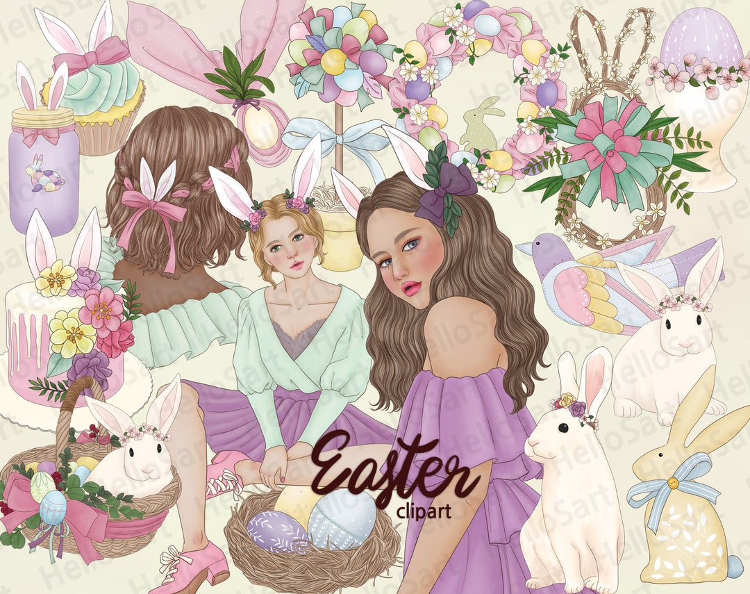 Easter Clipart Eggs Clipart Girl Clipart Fashion Clipart Woman Clipart ...