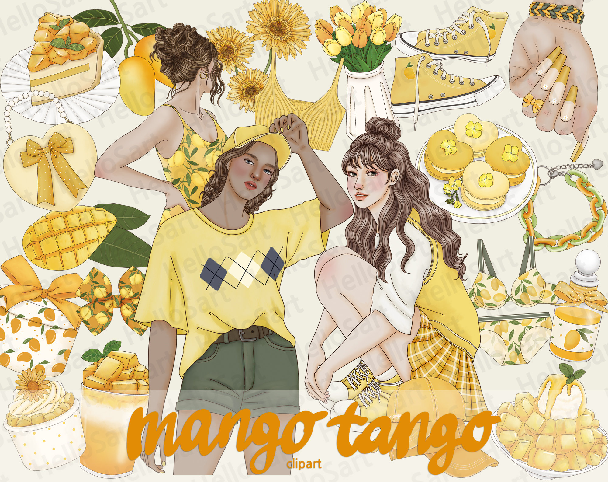 Mango Tango Clipart Yellow Clipart Cozy Clipart Fruit Woman - Etsy
