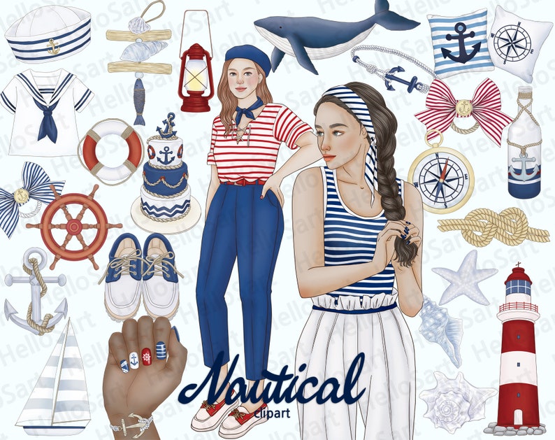 Nautical Clipart Summer Clipart Sailing Clipart Girl Clipart - Etsy