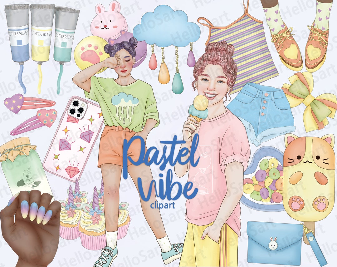 Pastel Fashion Girl Clipart: Soft Color Illustrations, Planner Stickers ...