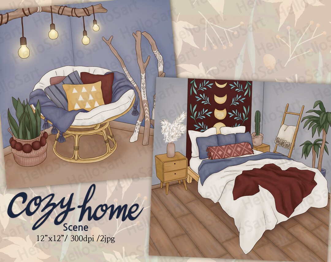 Cozy Home Scene Fall Scene Autumn Scene Planner Graphic Planner Sticker ...