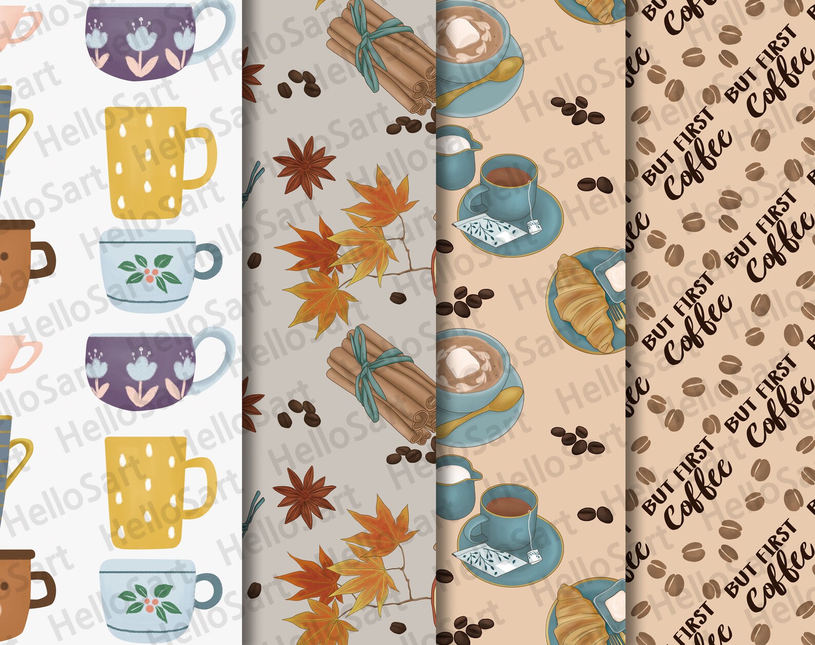 Coffee Papers Cafe Pattern Fall Pattern Autumn Planner Sticker - Etsy