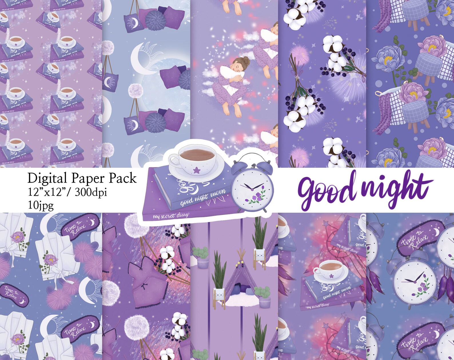 Sleep Papers Pajama Patterns Good Night Planner Digital Paper | Etsy