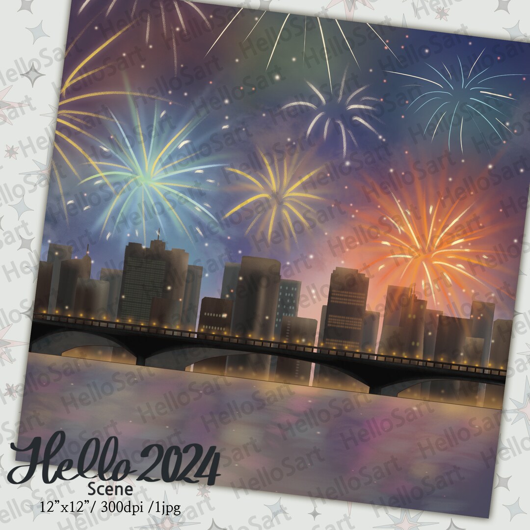 Hello 2024 Fireworks City Scene, Planner Stickers (JPG File) - Etsy