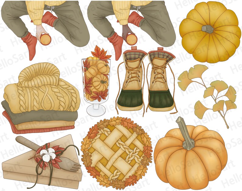 Pumpkin Fall Clipart Autumn Clipart Cozy Clipart Girl Clipart - Etsy
