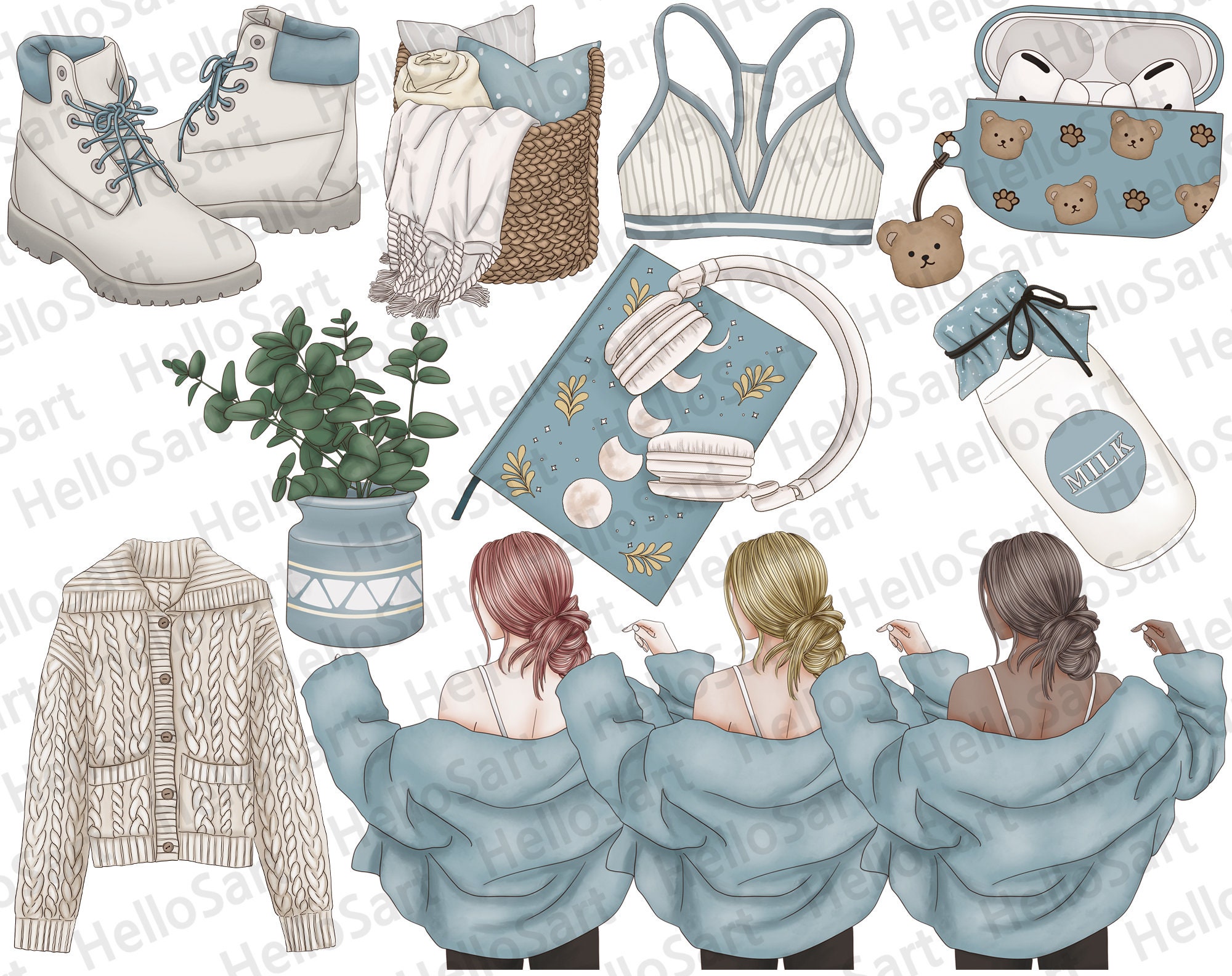 Girl Clipart Bundle: Cozy Fashion Graphics (PNG) - Etsy
