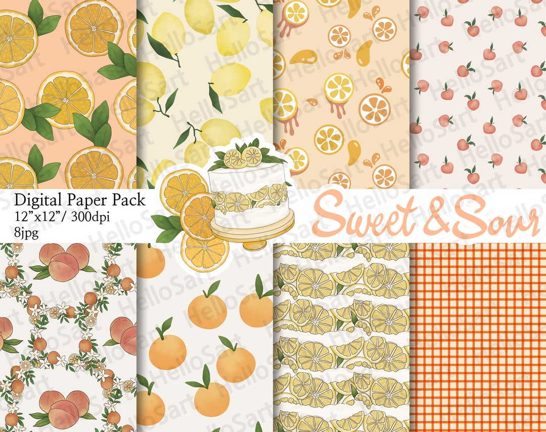 Sweet & Sour Paper Citrus Pattern Fruit Pattern Fashion Planner Sticker ...