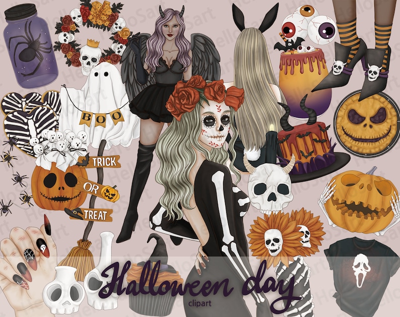 Halloween Day Clipart Spooky Clipart Horror Clipart Girl - Etsy