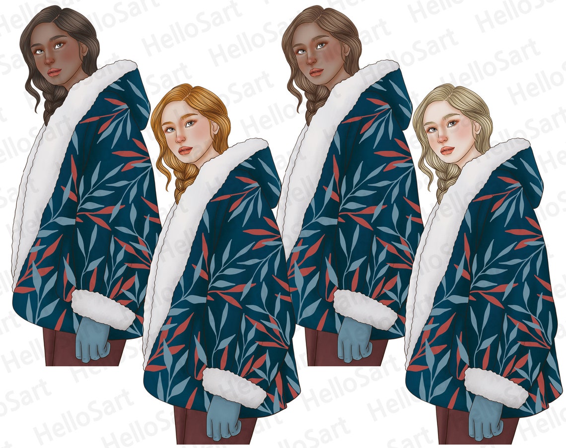 Winter Boho Clipart Christmas Clipart Cozy Clipart Girl - Etsy