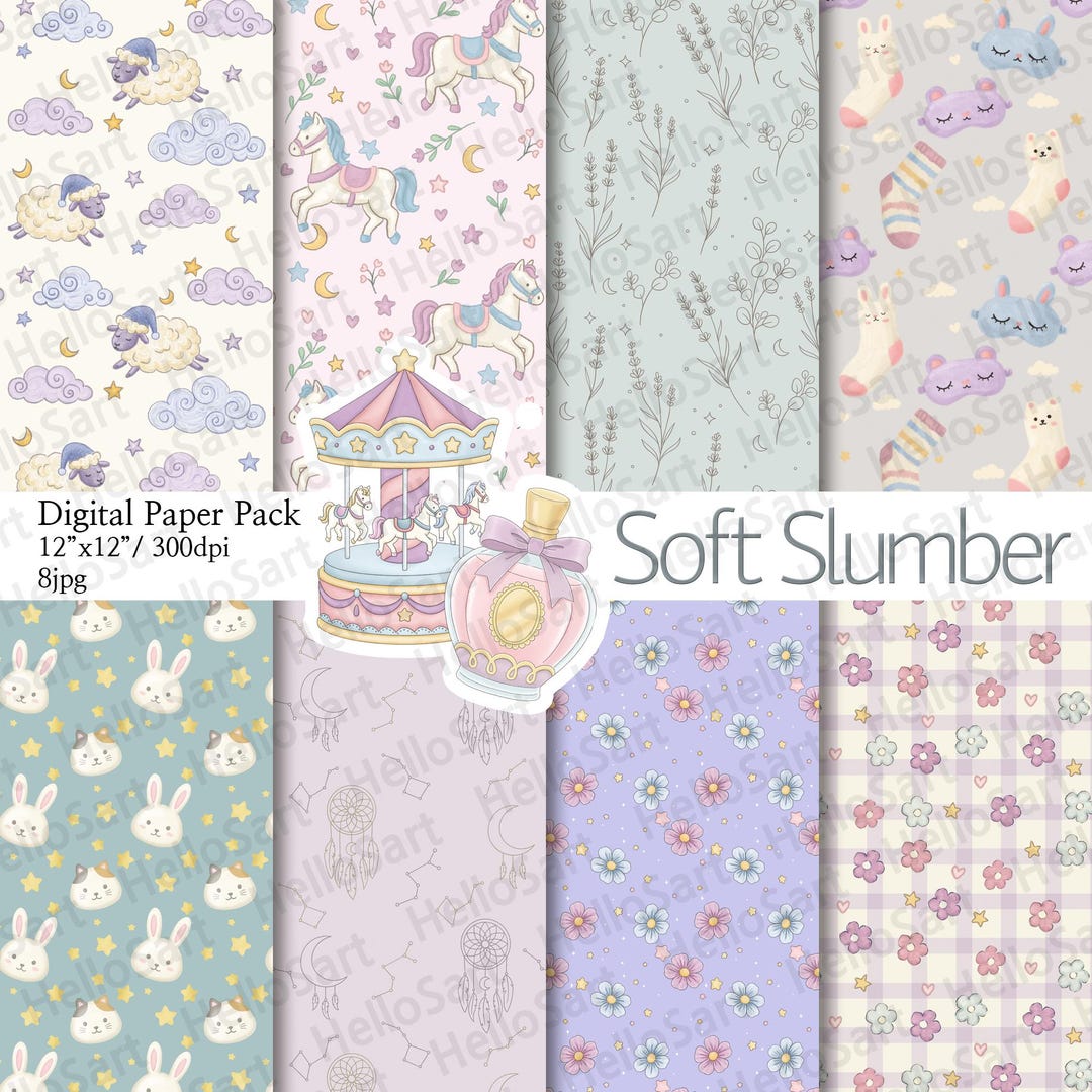Soft Slumber Digital Paper: Seamless Patterns (12x12, 300dpi) - Etsy