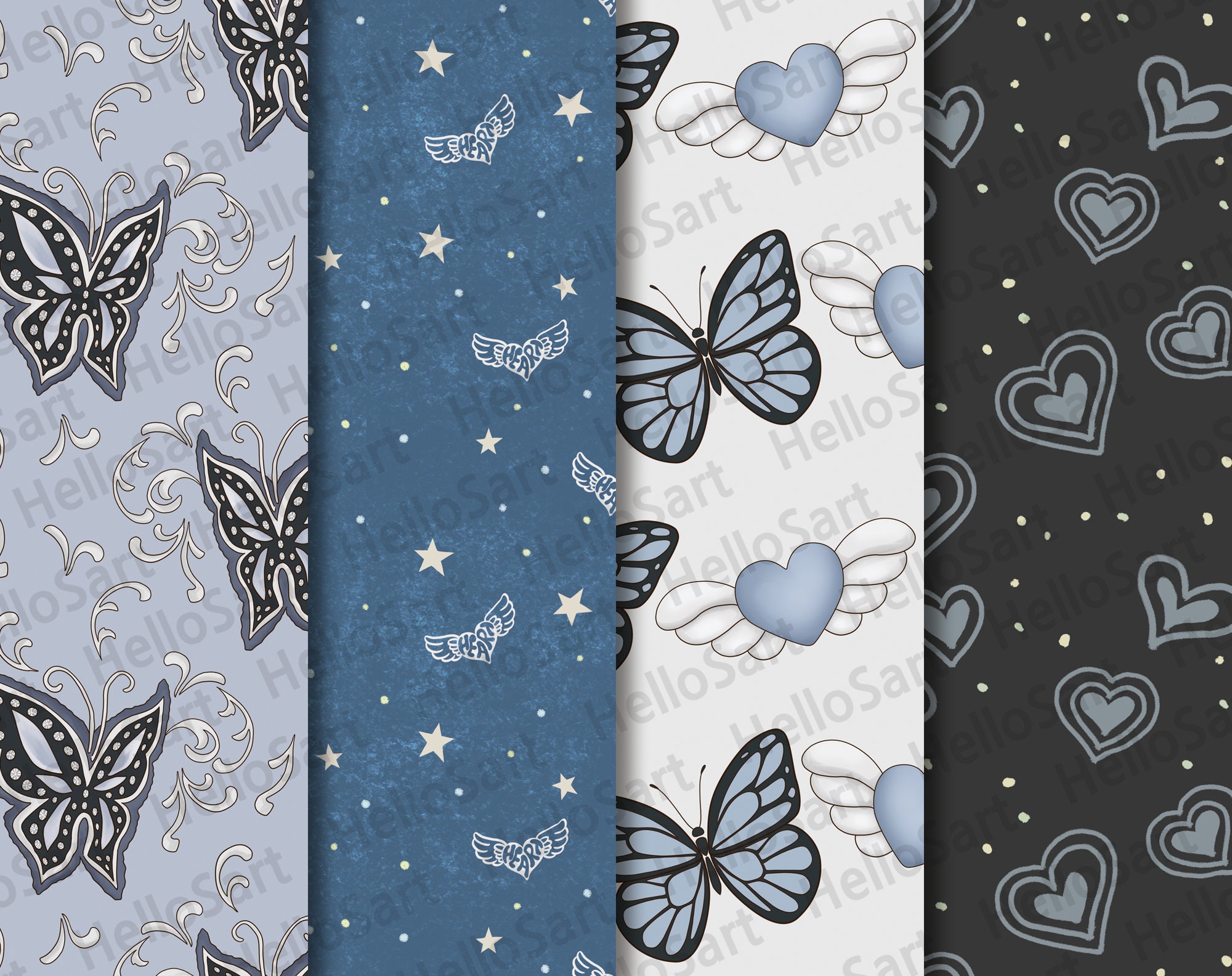 Y2K Dark Pattern Digital Paper: Scrapbook Seamless Background (digital ...