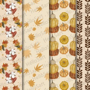 Pumpkin Fall Papers Cozy Autumn Pattern Boho Planner Sticker Digital ...
