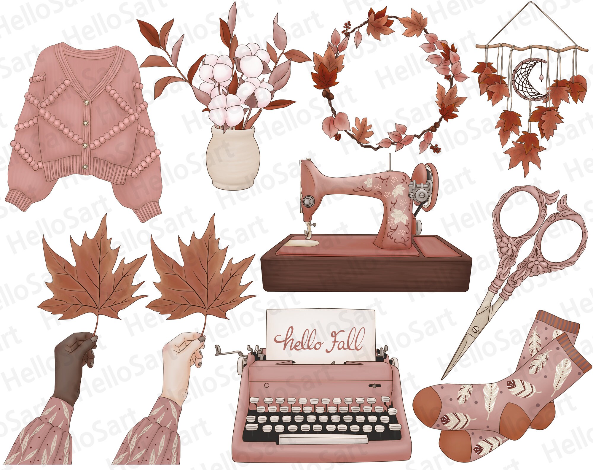 Hello Fall Clipart Autumn Clipart Cozy Clipart Girl Clipart - Etsy