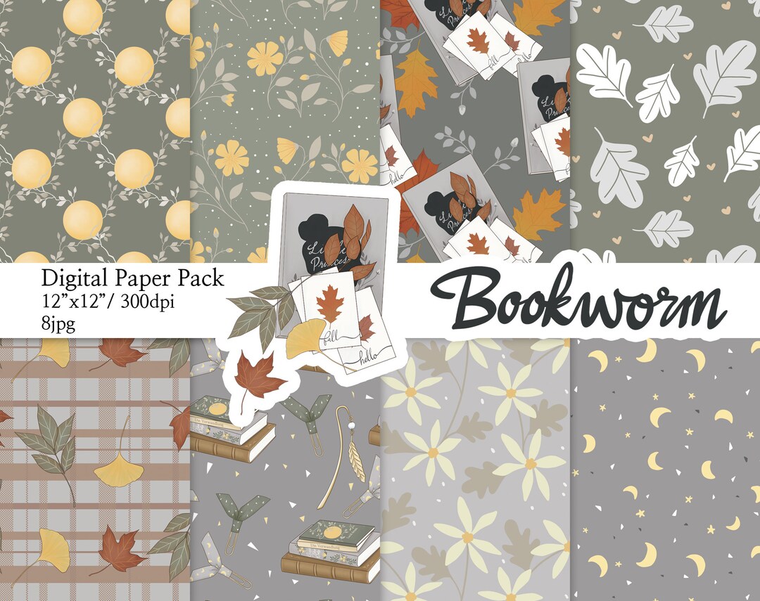 Bookworm Paper Cozy Pattern Flower Pattern Planner Sticker Digital ...