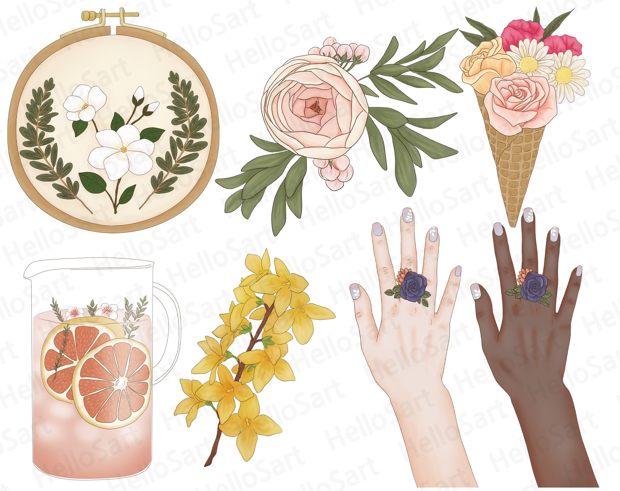 Spring Clipart Flowers Clipart Girl Clipart Girlish Clipart - Etsy