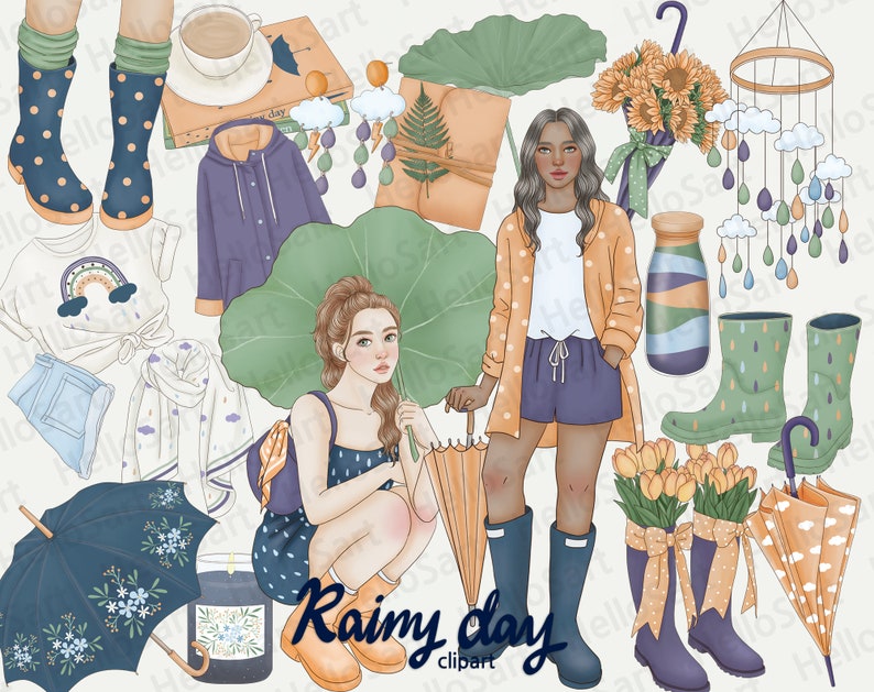 Rainy Day Clipart Cloud clipart Rain ClipArt Summer ClipArt | Etsy