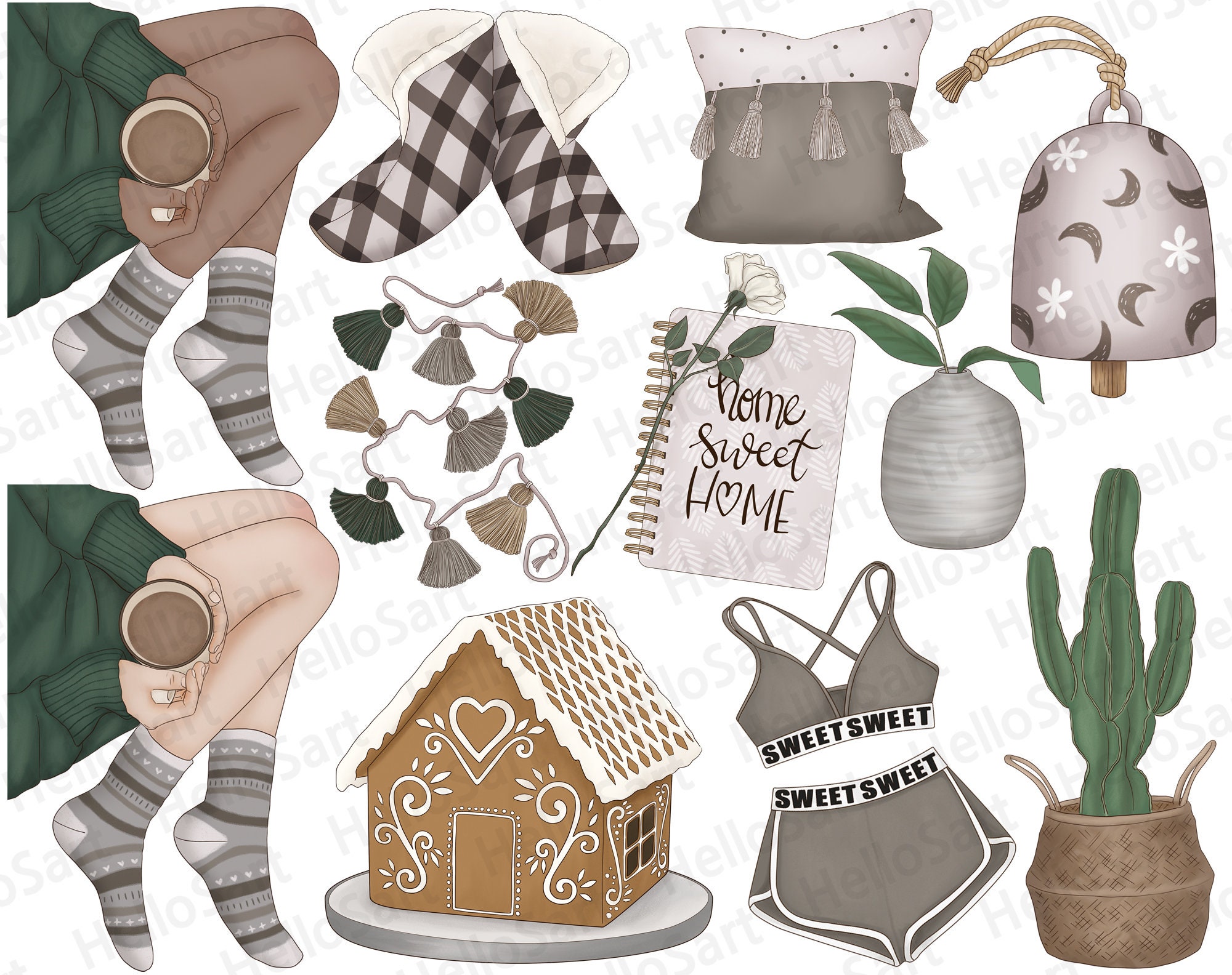 Sweet Home Clipart Hygge Clipart Cozy Clipart Girl Clipart - Etsy