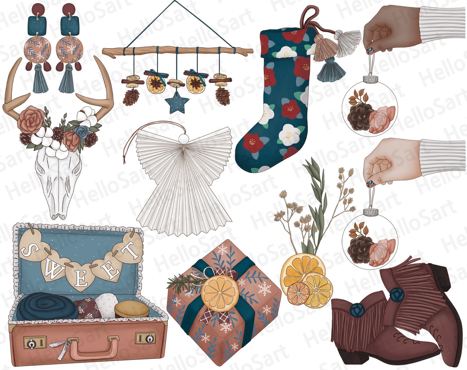 Winter Boho Clipart Christmas Clipart Cozy Clipart Girl - Etsy