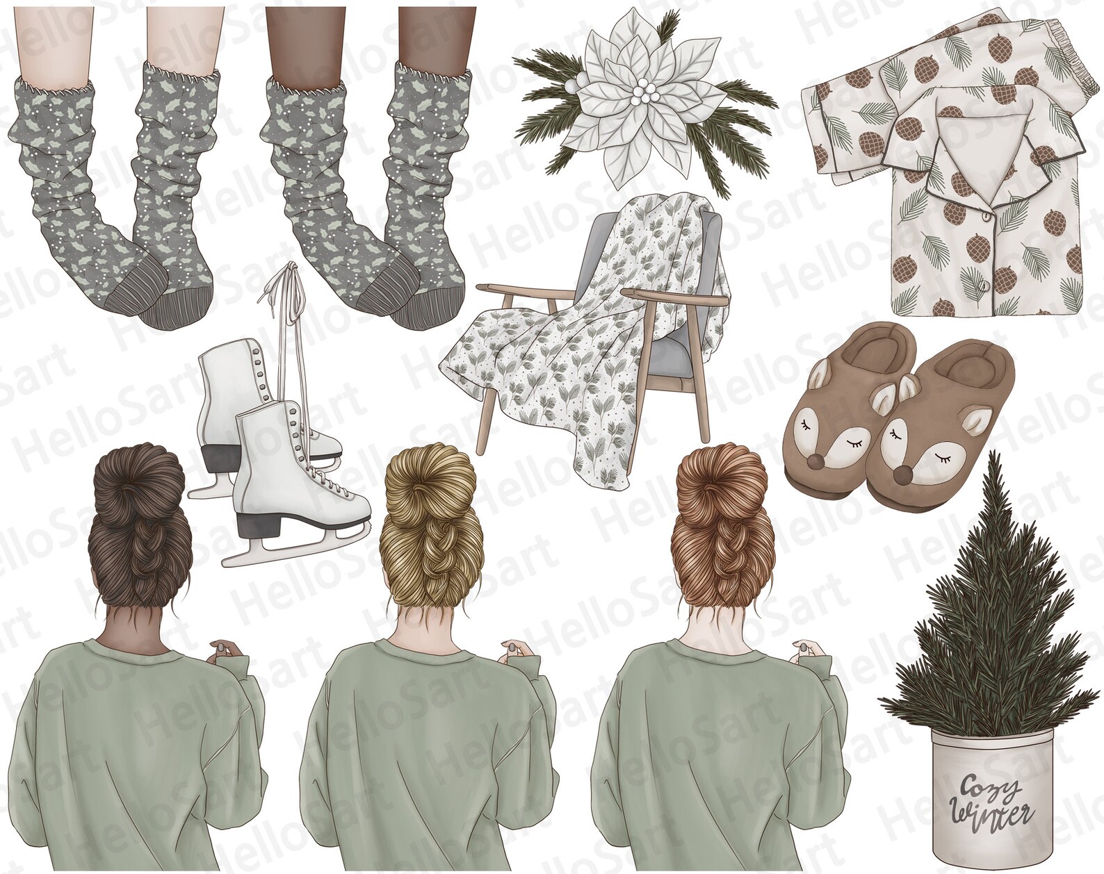 Cozy Winter Clipart Winter Clipart Christmas Clipart Girl - Etsy