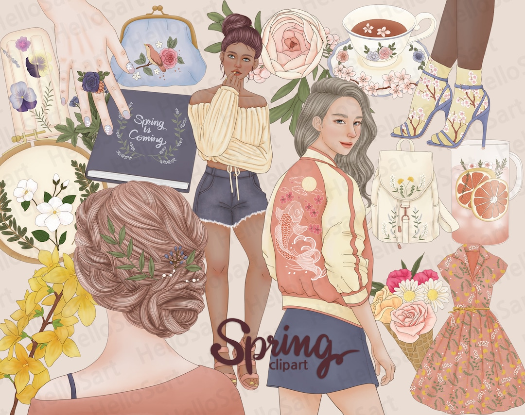 Spring Clipart Flowers Clipart Girl Clipart Girlish Clipart Woman ...