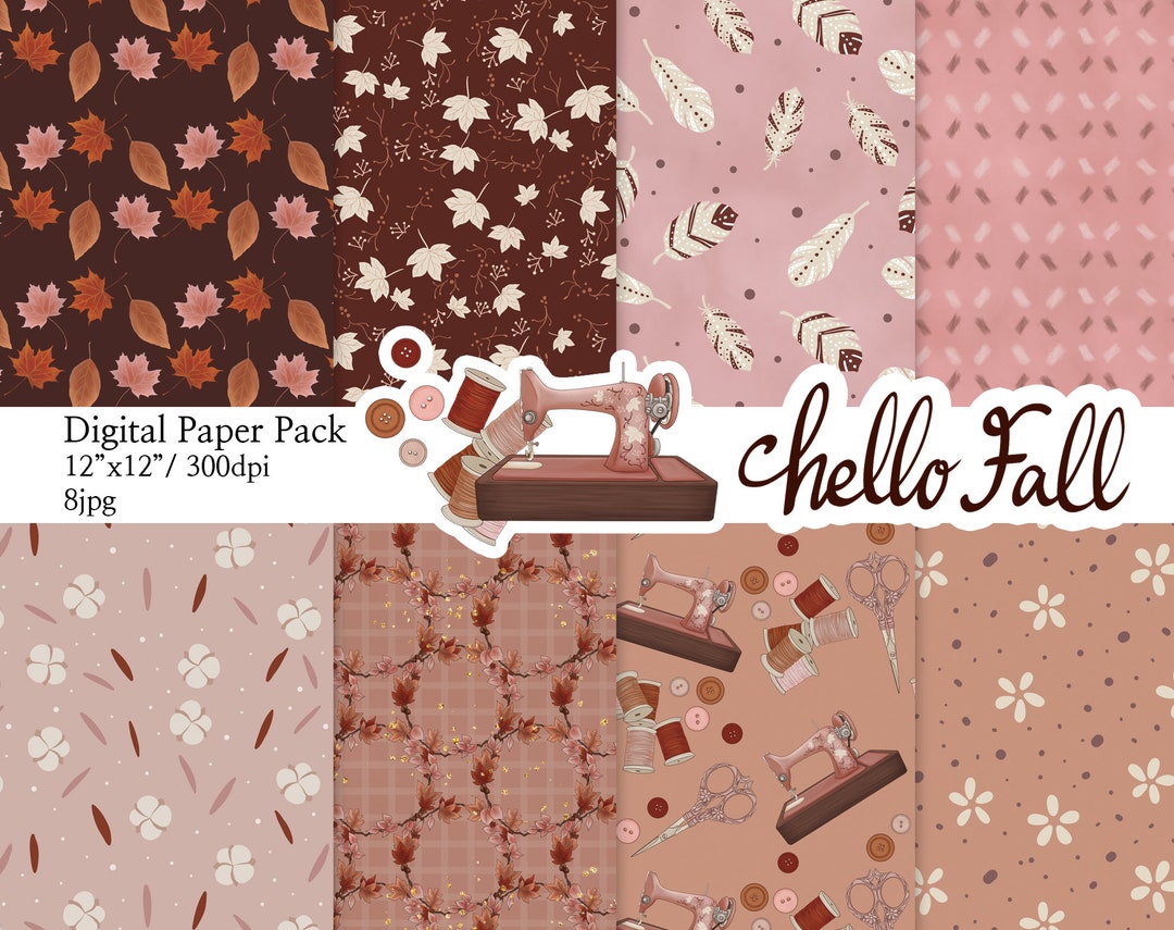 Hello Fall Papers Cozy Autumn Pattern Boho Planner Sticker Digital ...