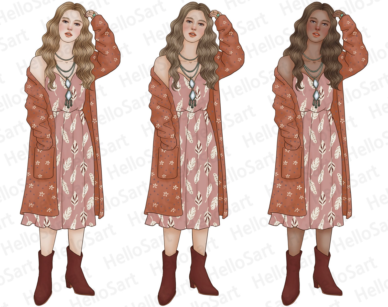 Hello Fall Clipart Autumn Clipart Cozy Clipart Girl Clipart - Etsy
