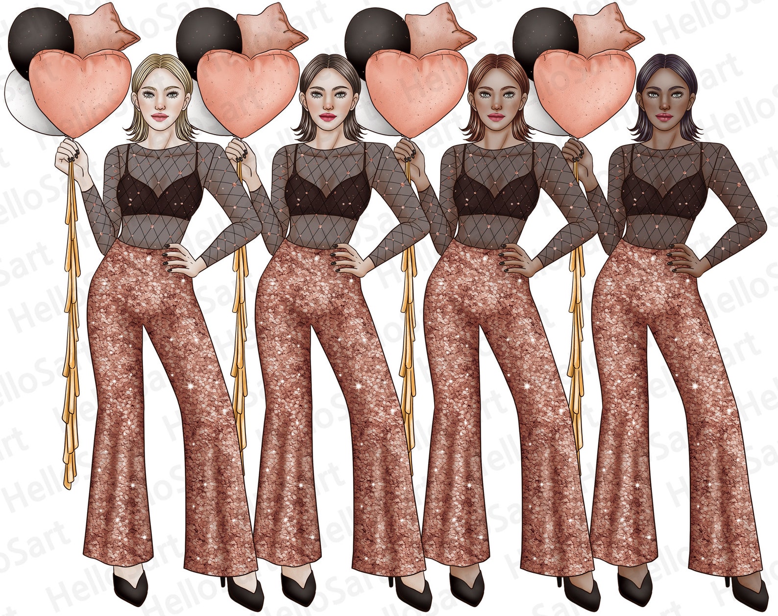 New Year's Eve Clipart Party Clipart Glam Clipart Girl - Etsy