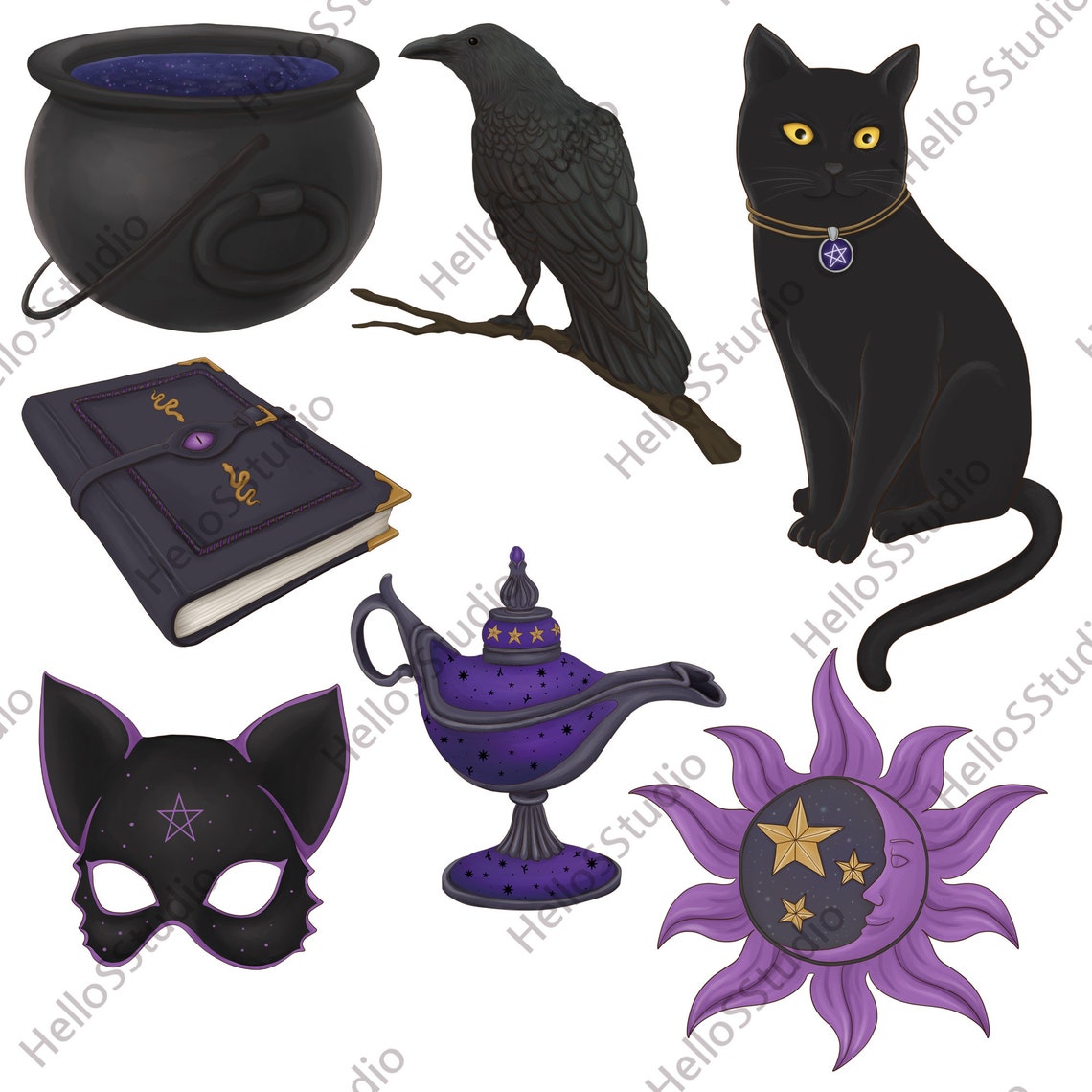 Black Magic Clipart Wizard Clipart Halloween Clipart Girl | Etsy