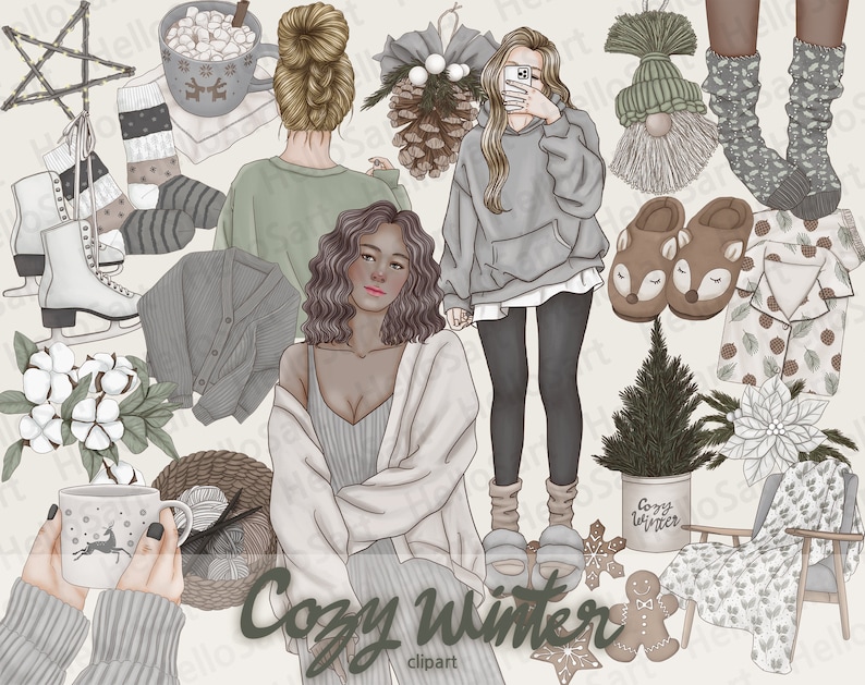 Cozy Winter Clipart Winter Clipart Christmas Clipart Girl - Etsy