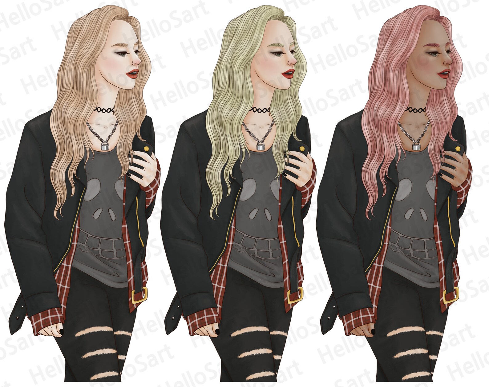 Rock Chic Clipart Fashion Clipart Punk Clipart Girl Clipart - Etsy