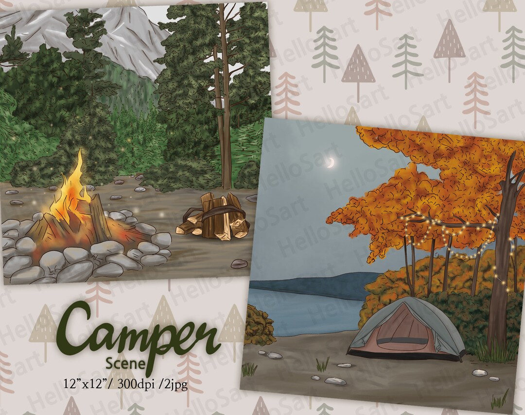 Camping Scene Digital Paper, Mountain Scrapbook Background (JPG) - Etsy