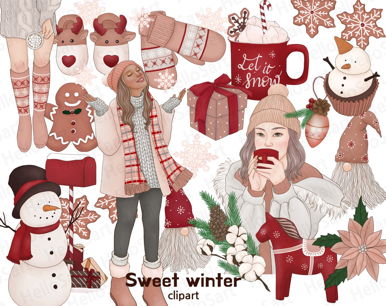 Sweet Winter Clipart Christmas Fashion Clipart Girl Clipart | Etsy