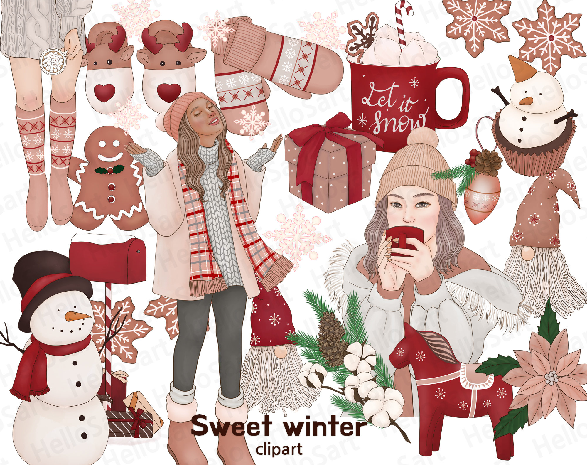 Sweet Winter Clipart Christmas Fashion Clipart Girl Clipart | Etsy