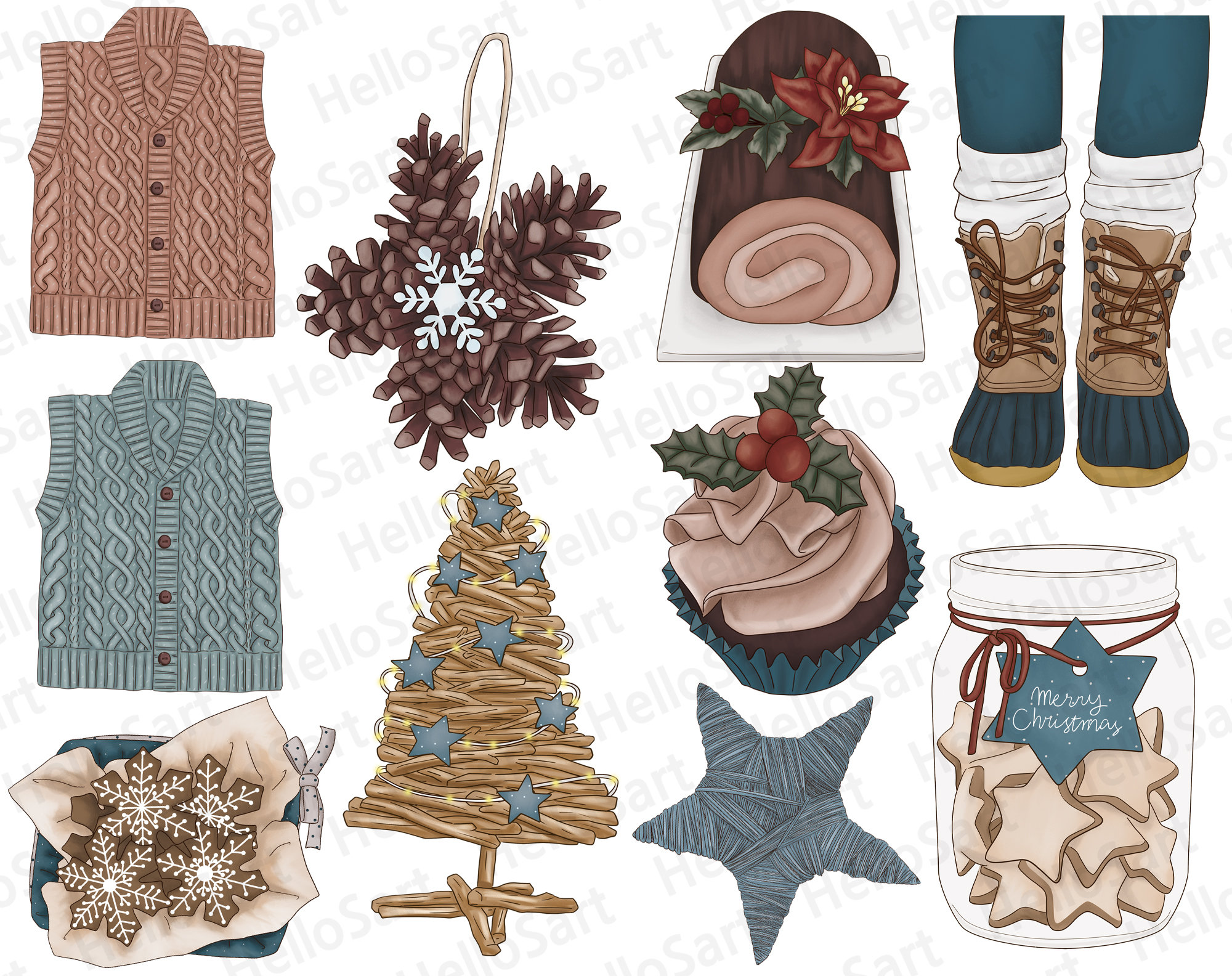 Winter Boho Clipart Christmas Clipart Cozy Clipart Girl - Etsy