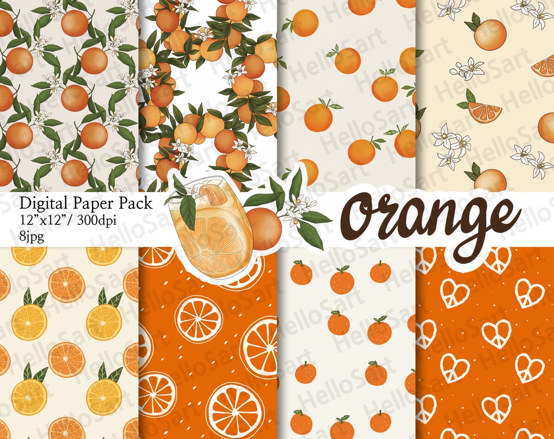 Orange Citrus Pattern Digital Paper: Hand-drawn Scrapbook Background ...