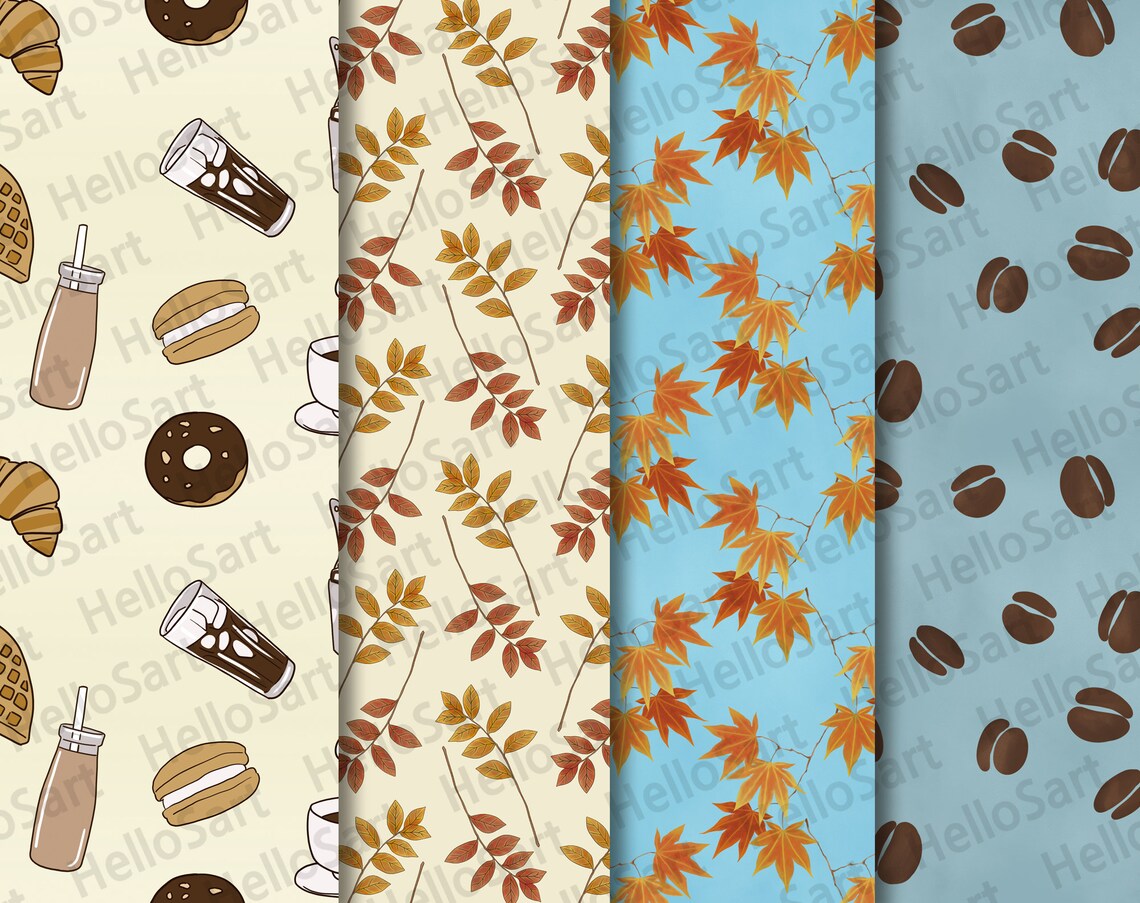 Coffee Papers cafe Pattern fall Pattern autumn Planner Sticker | Etsy