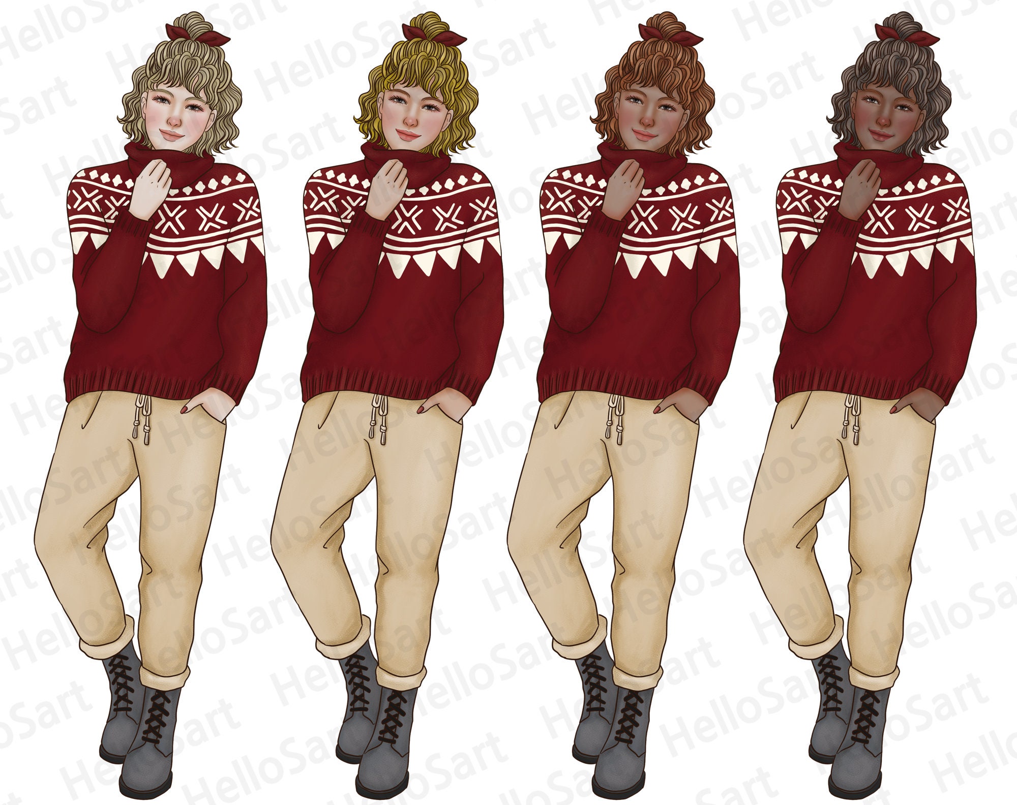 Winter Sweaters Clipart Christmas Clipart Cozy Clipart Girl - Etsy