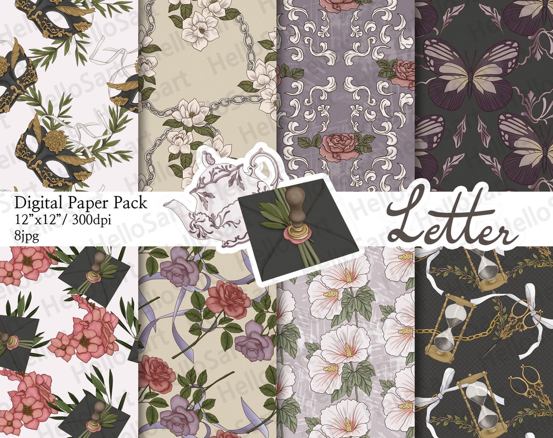 Letter Paper Classic Pattern Flower Aesthetic Planner Sticker Digital ...