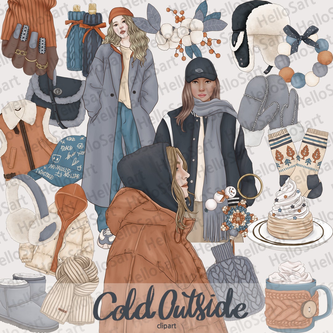 Cold Outside Clipart Winter Clipart Cozy Aesthetic Girl Clipart Woman ...