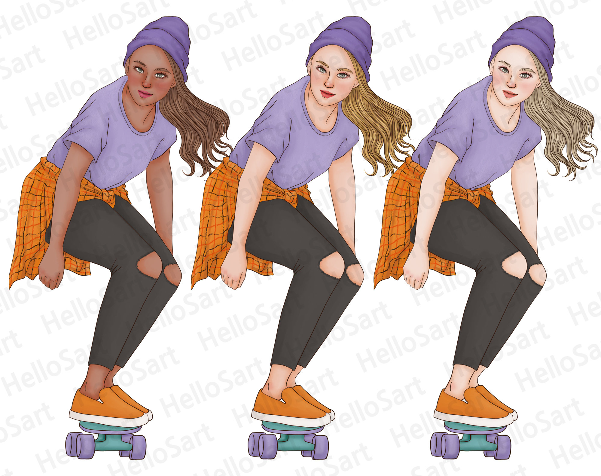 Skateboarding Clipart Skater Clipart Girl Clipart Fashion - Etsy