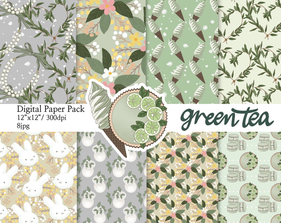 Green Tea Papers Matcha Patterns Green Pattern Planner Sticker - Etsy ...