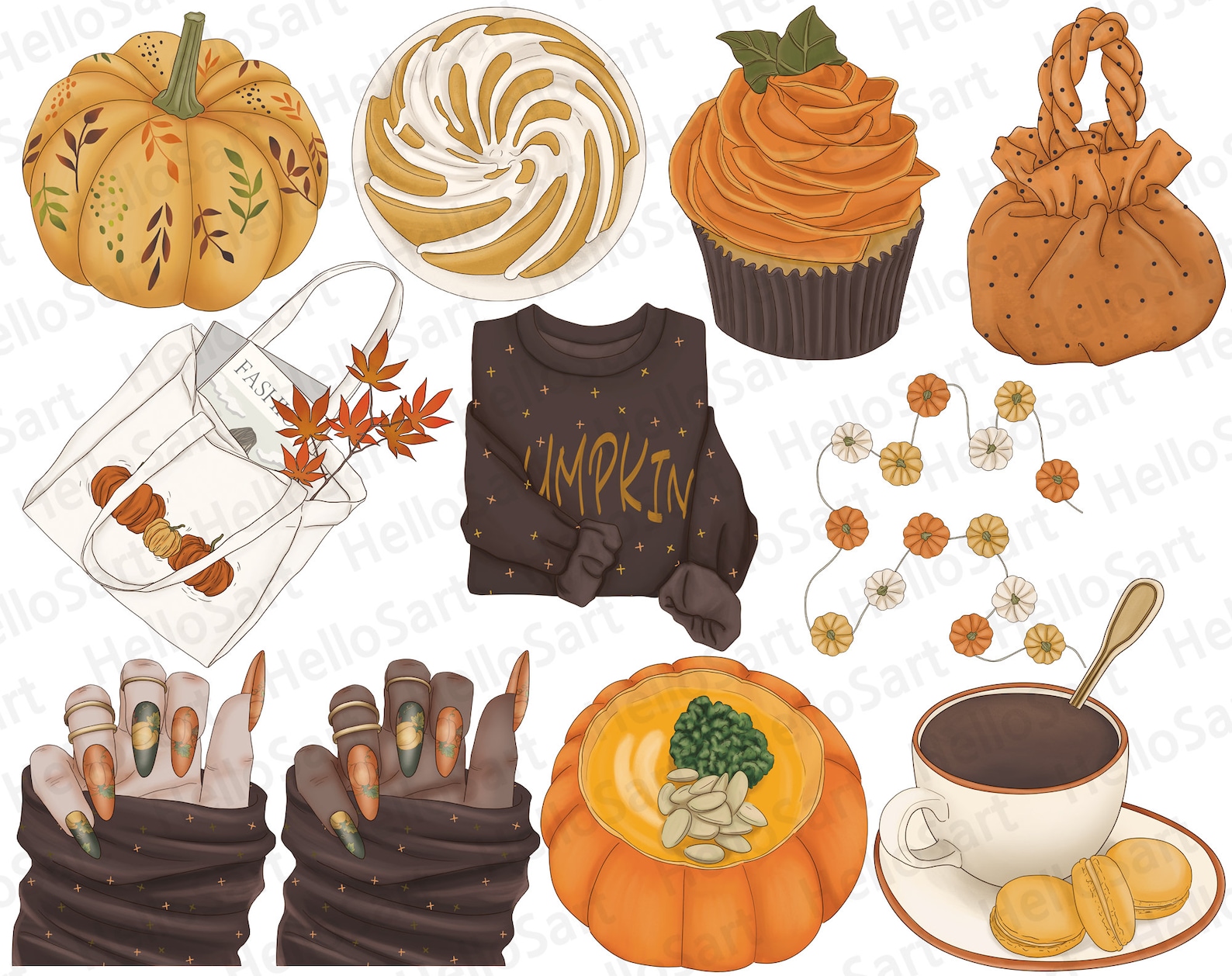 Pumpkin Clipart Fall Clipart Autumn Cozy Clipart Girl Clipart - Etsy