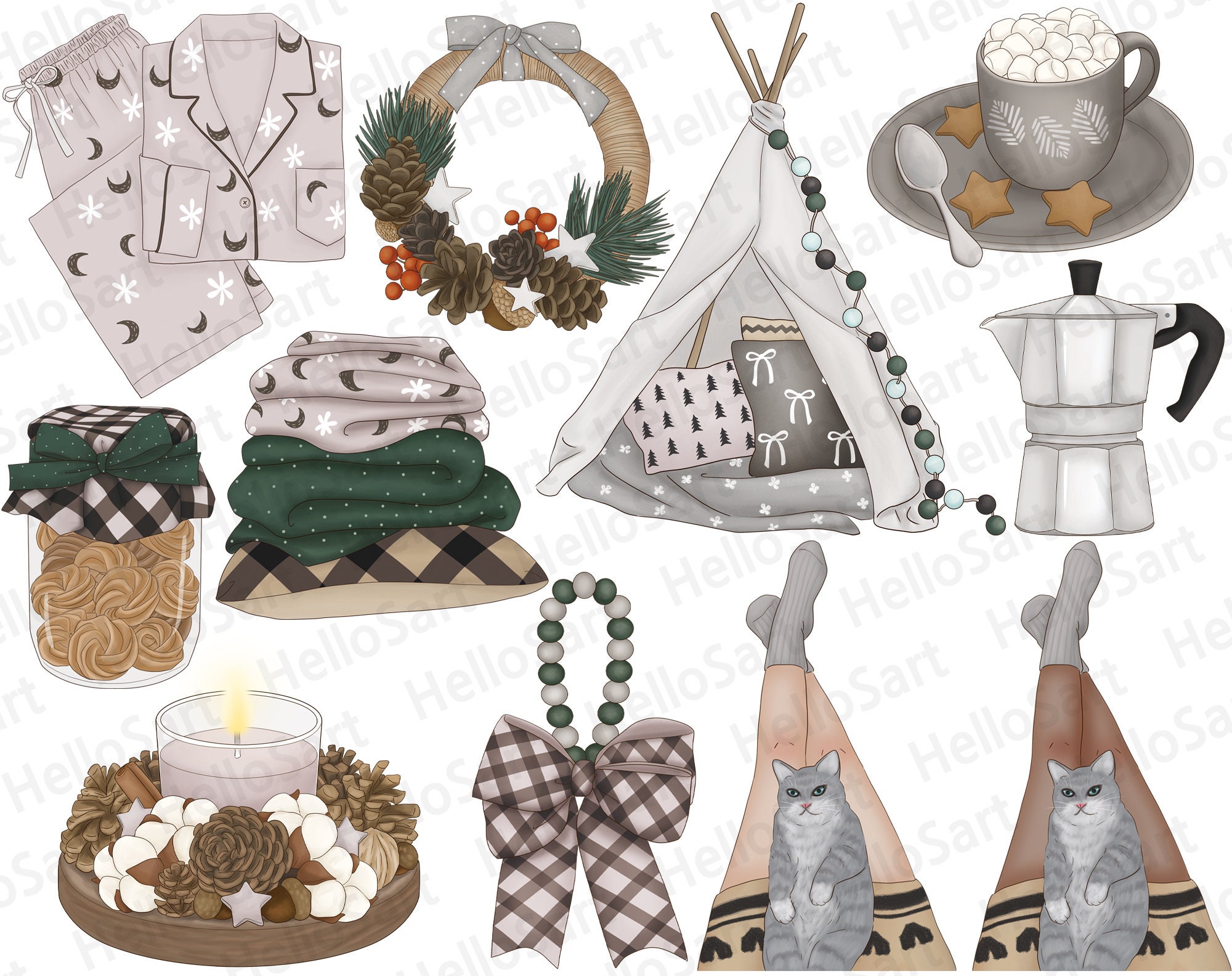 Sweet Home Clipart Hygge Clipart Cozy Clipart Girl Clipart - Etsy