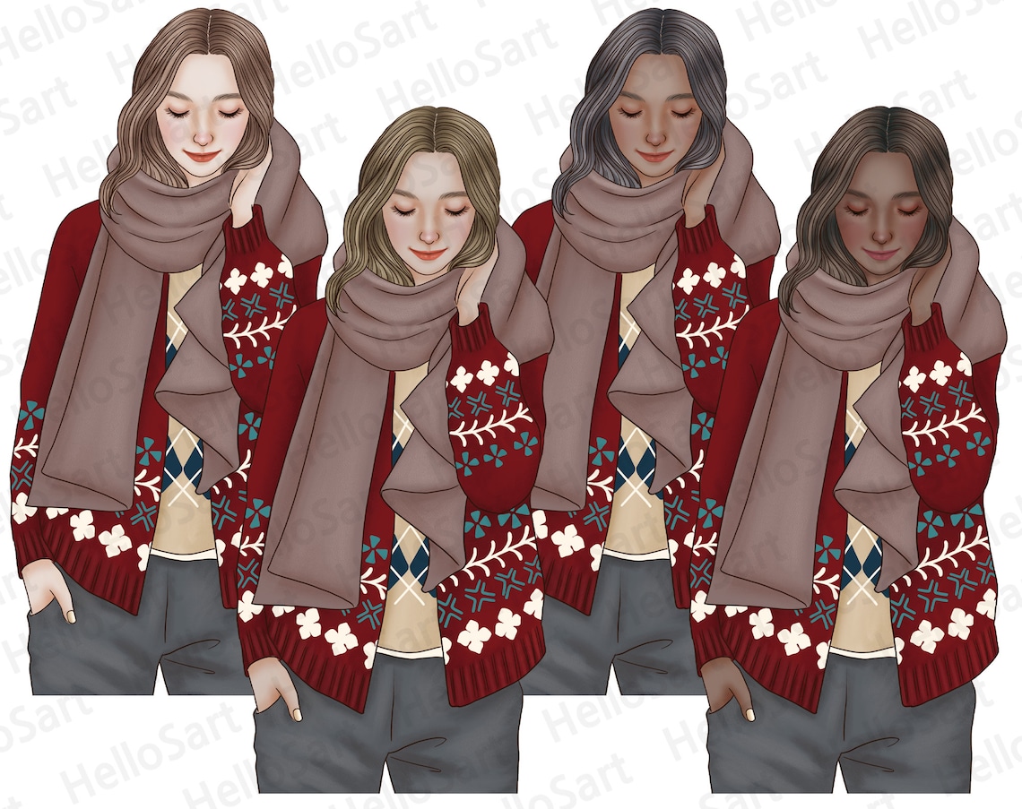Winter Sweaters Clipart Christmas Clipart Cozy Clipart Girl | Etsy